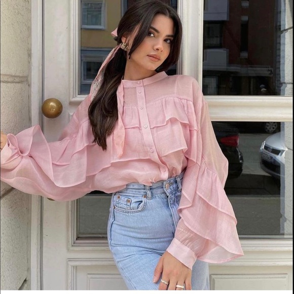 Zara | Tops | Bloggers Fav Zara Ruffled Trim Blouse | Poshmark